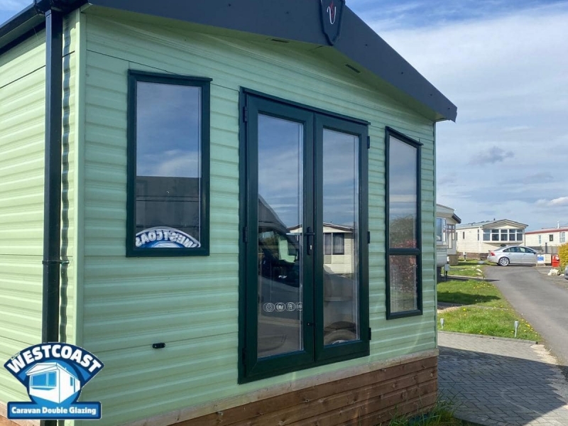 Static caravan french doors in green – WestCoast Caravan Windows and Doors